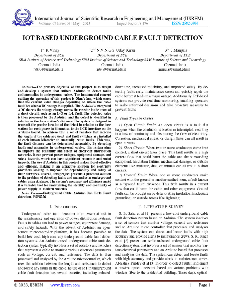 Iot Based Underground Cable Fault Detection | PDF | Computer Network | Internet Of Things