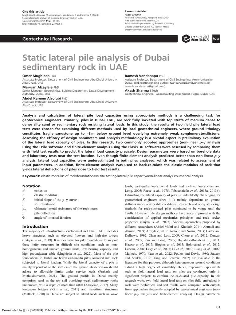 Mughieda Et Al 2024 Static Lateral Pile Analysis of Dubai Sedimentary ...
