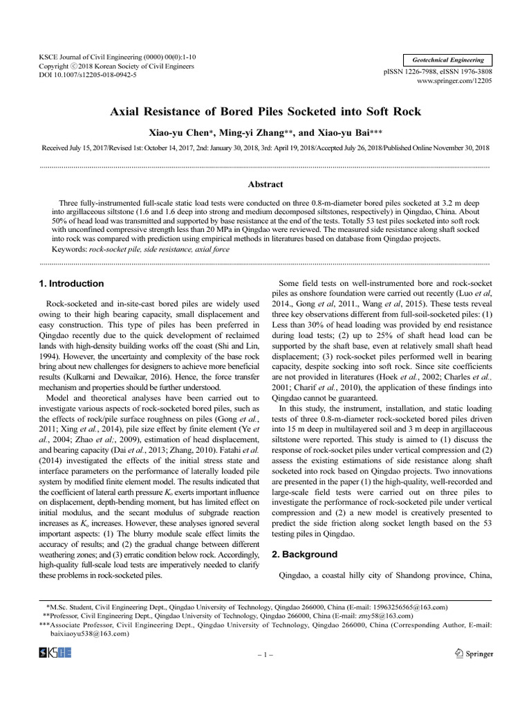Axial Resistance of Rock-Socketed Piles | PDF | Deep Foundation ...