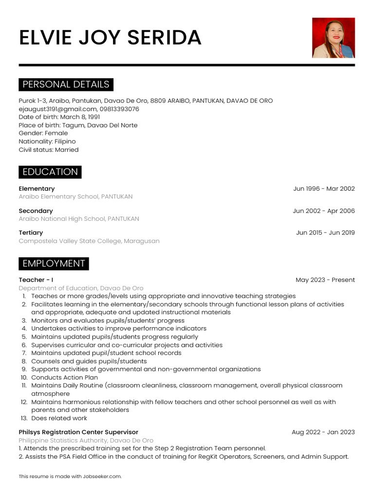 Resume Elvie Joy Serida | PDF | Teachers | Learning