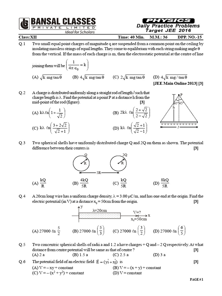 JEE 2016 Physics Daily Practice Problems | PDF | Sphere | Electric Field