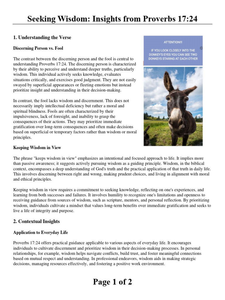 Seeking Wisdom: Insights From Proverbs 17:24 | PDF | Wisdom | Book Of ...