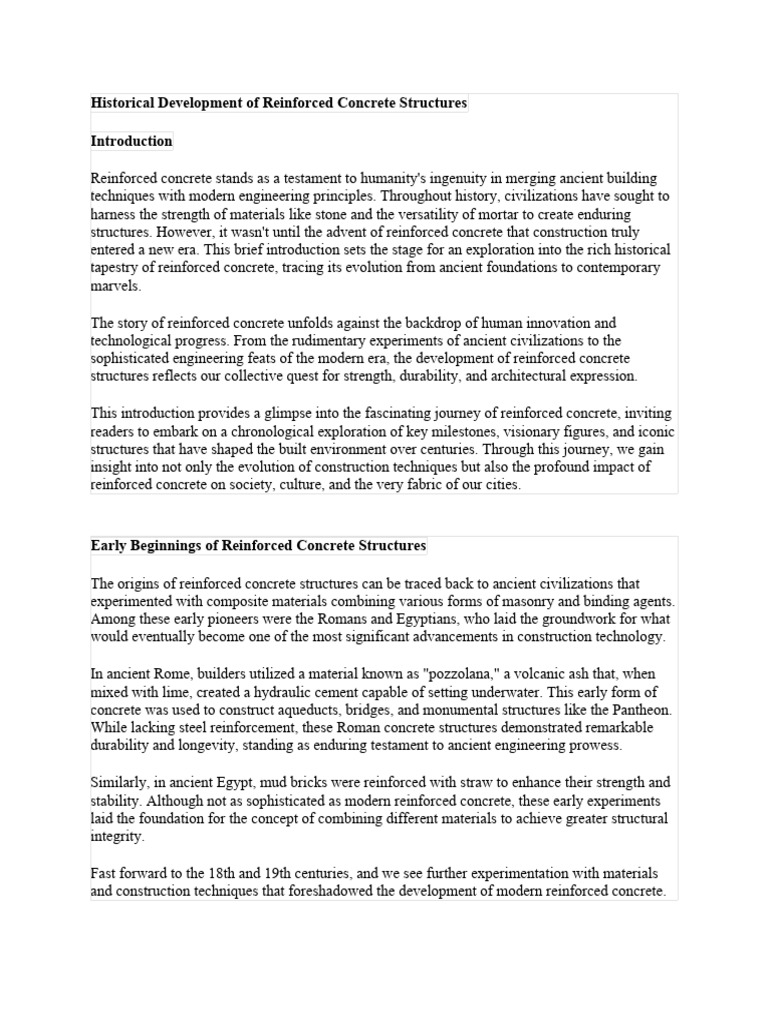 Historical Development of Reinforced Concrete Structures REPORT | PDF ...