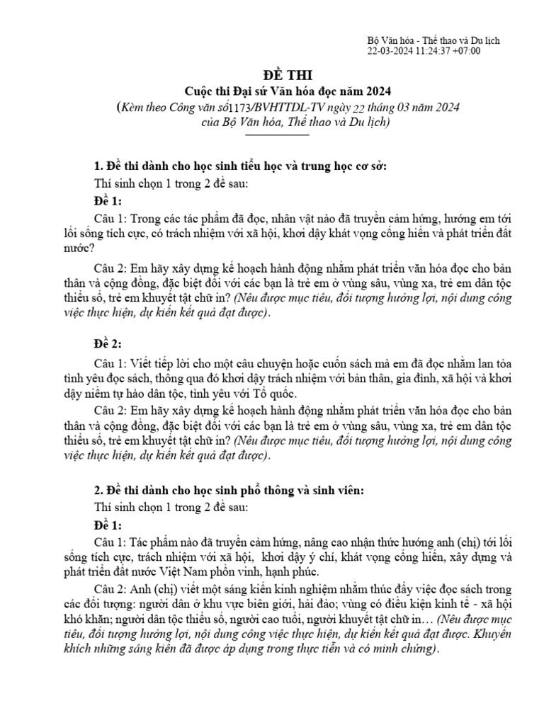 De Thi Cuoc Thi Dai Su VHD 2024 | PDF