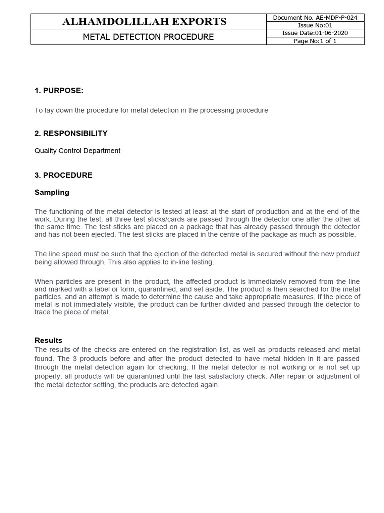 Metal Detection Procedure | PDF