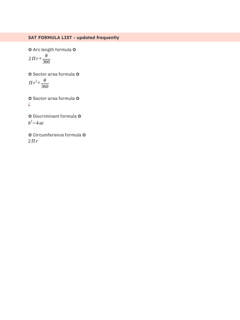 SAT FORMULA LIST - Updated Frequently | PDF