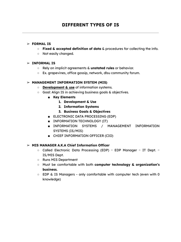 DIFFERENT TYPES OF IS | PDF | Information System | Decision Support System