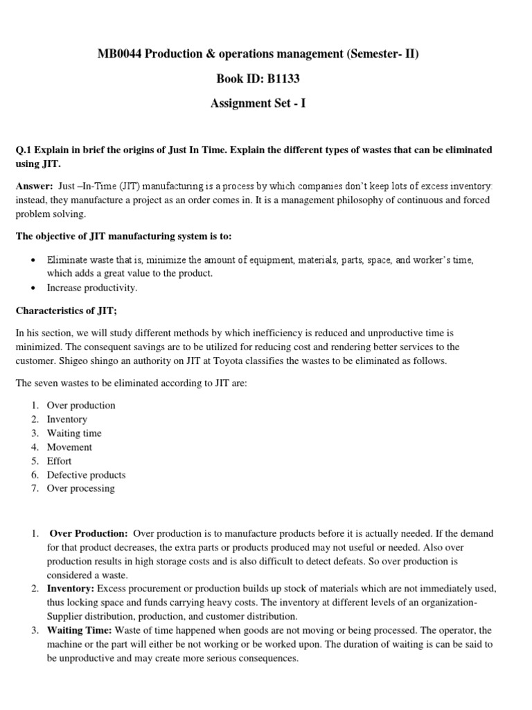 MB0044 Production & Operations Management (Semester-II) Book ID: B1133 ...