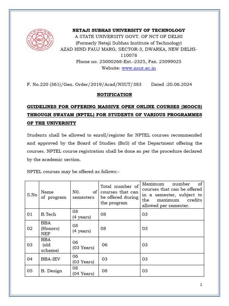 Guidelines For Offering NPTEL - MOOCS - Courses | PDF | Qualifications | Vocational Education