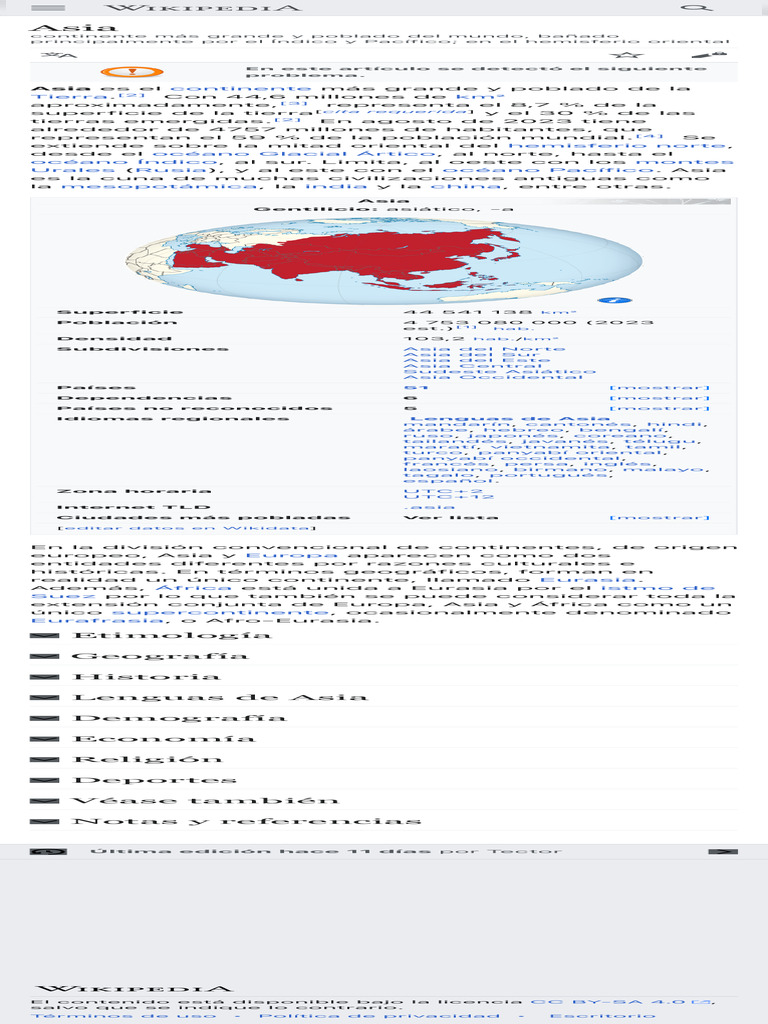 Asia - Wikipedia, La Enciclopedia Libre | PDF | Asia | Lingüística