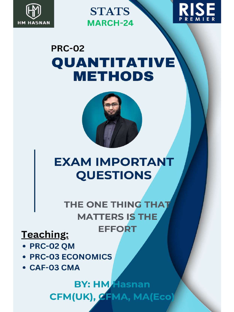 CH Wise Stats IMP Questions by HM Hasnan March-24. | PDF | Statistics ...