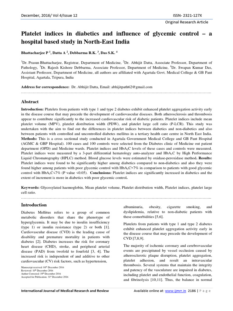 Platelet Indices in Diabetics and Influe | PDF | Glycated Hemoglobin ... Platelet Indices in Diabetics and Influe | PDF | Glycated Hemoglobin ...