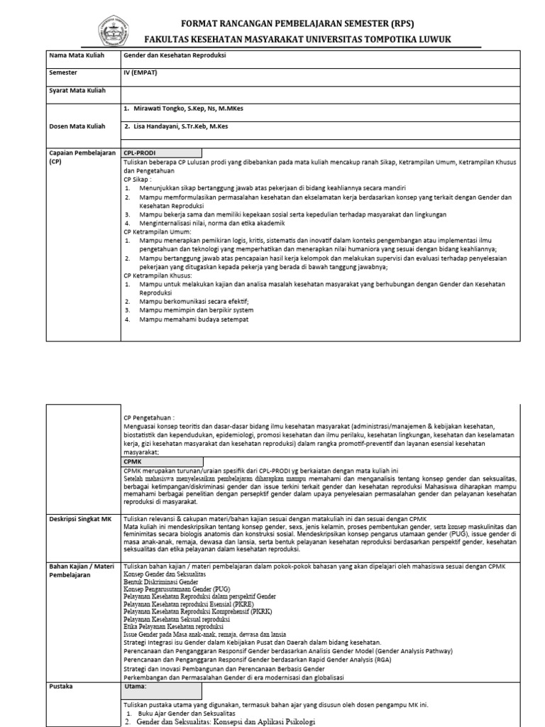 RPS Gender & Kespro. Mirha | PDF | Karier & Perkembangan | Pengembangan Diri