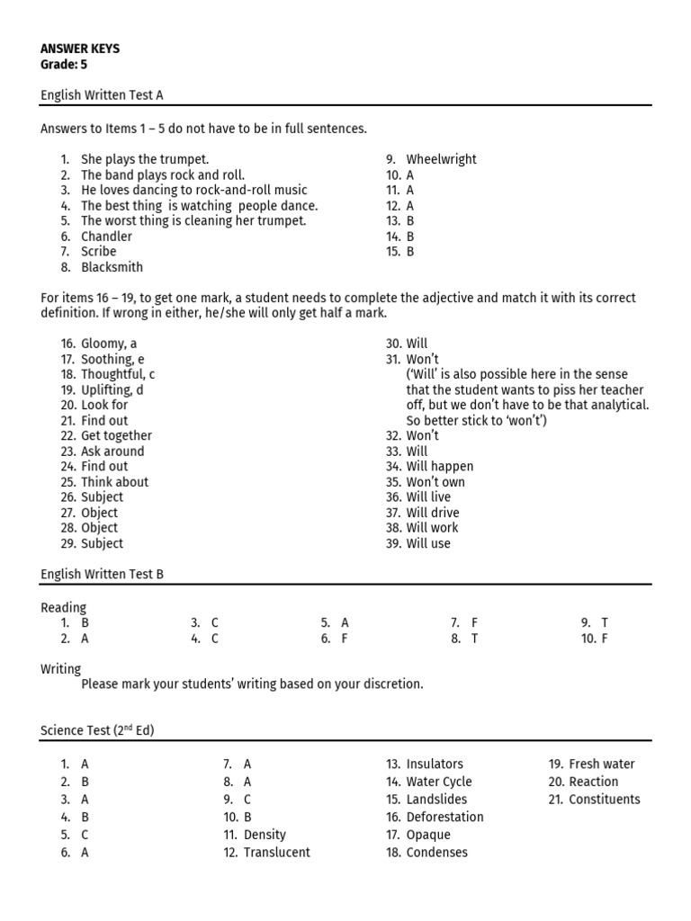 Answer Keys P5 | PDF | Water | Rain