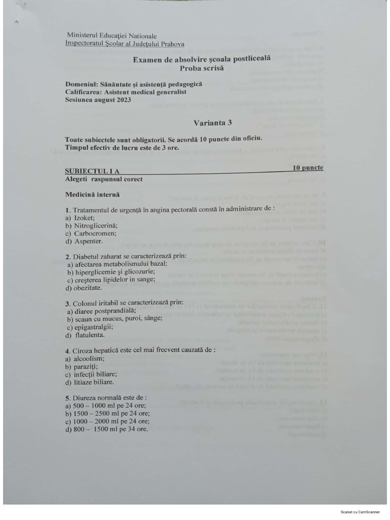 Varianta 3 Examen de Absolvire | PDF
