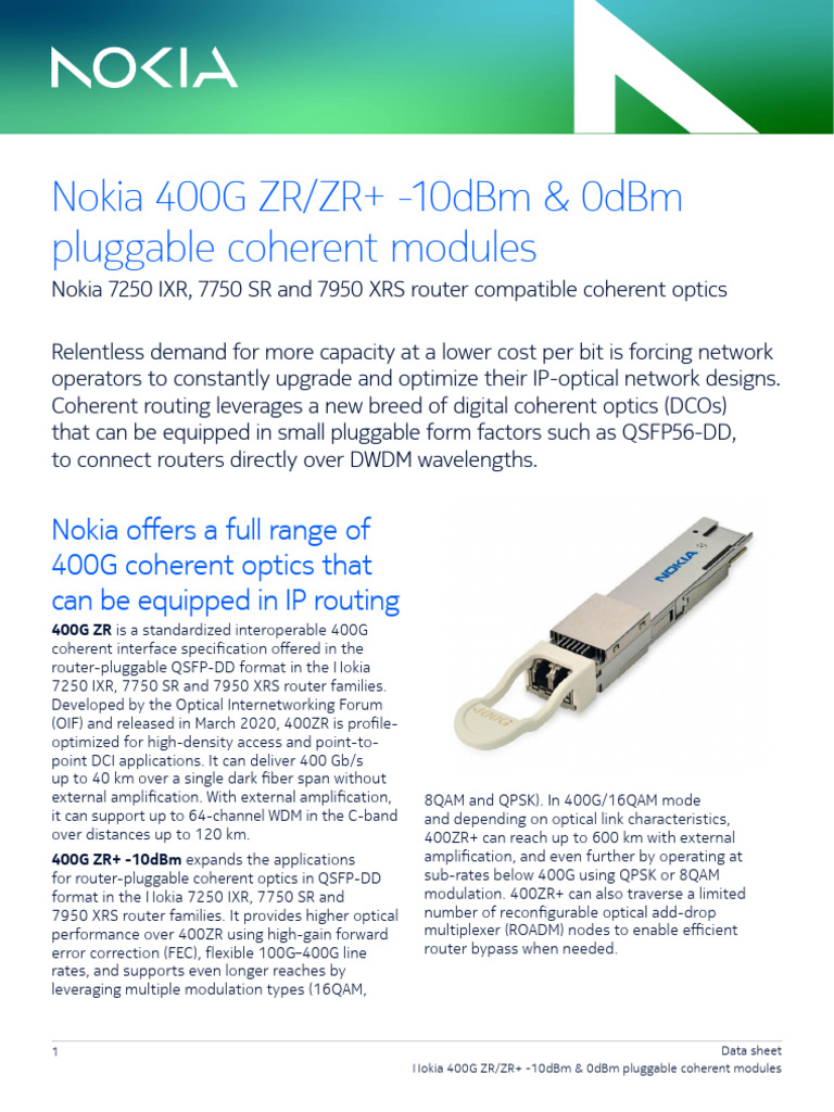Nokia Routers Pluggable Coherent Modules Data Sheet En Pdf Wavelength Division Multiplexing