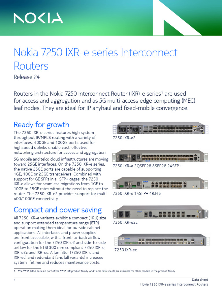 Nokia 7250 IXR e Series Interconnect Routers Data Sheet EN | PDF ...