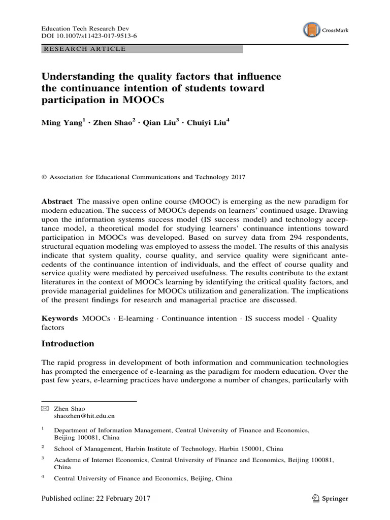 Understanding The Quality Factors That Influence The Continuance Intention of Students Toward ...