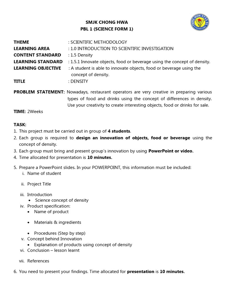 PBL 1 Form 1-Density | PDF | Innovation | Creativity