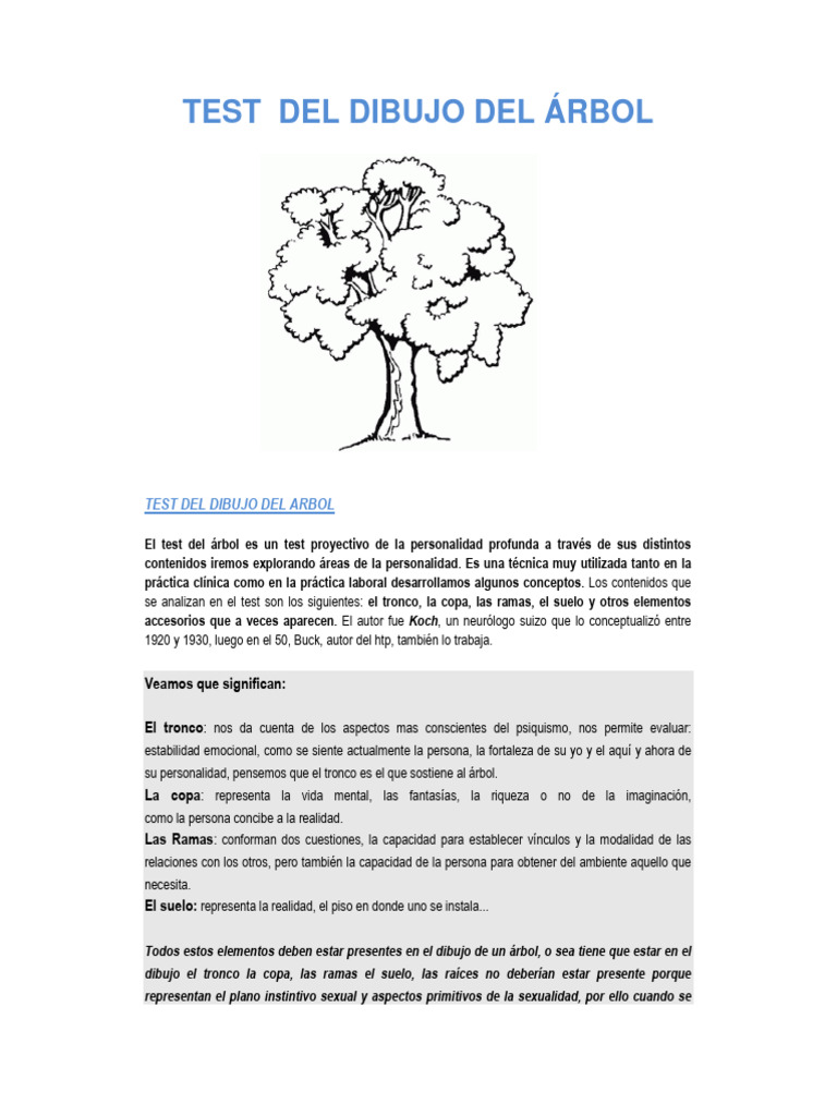 TEST DEL DIBUJO DEL ÁRBOL | Descargar gratis PDF | Realidad | Dibujo