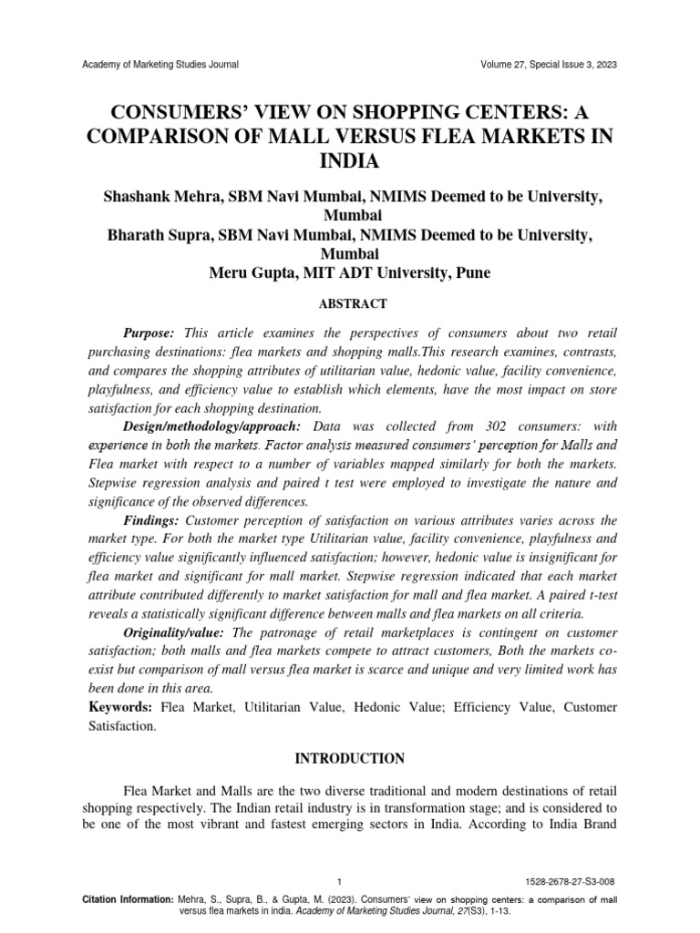 Consumers View On Shopping Centers A Comparison of Mall Versus Flea ...