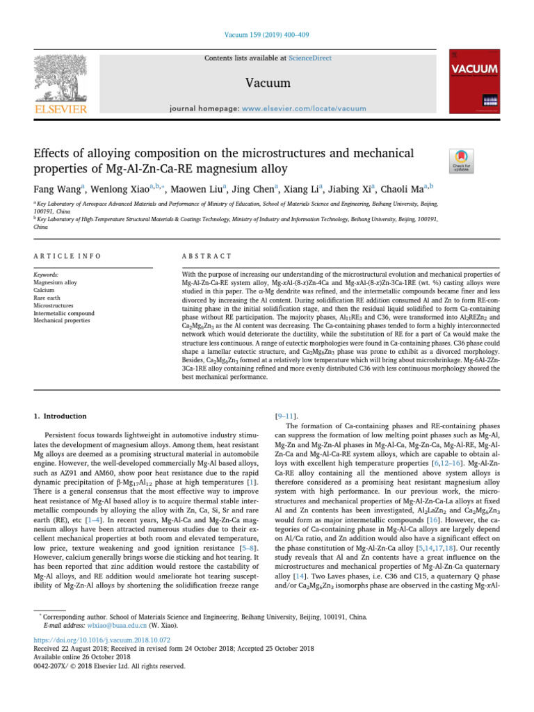 Effects of Alloying Composition On The Microstructures and Mechanical Properties of Mg-Al-Zn-Ca ...