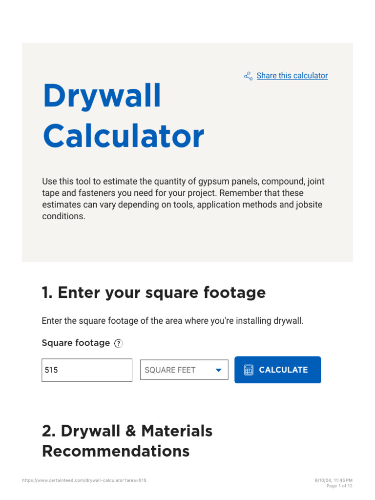 Drywall Calculator | PDF | Drywall | Materials