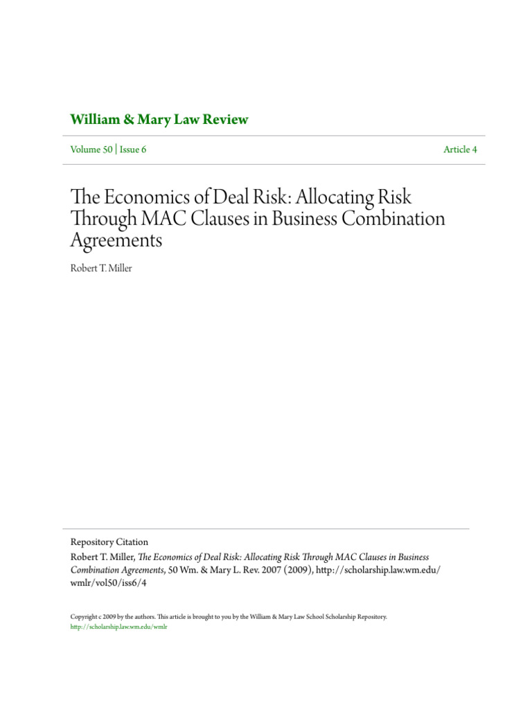 Economics of Deal Risk - Allocating Risk Through MAC Clauses in ...