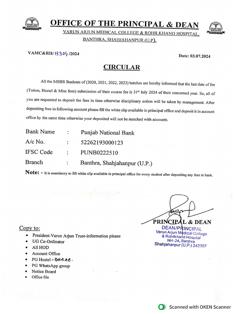 Ug Fees Circular | PDF