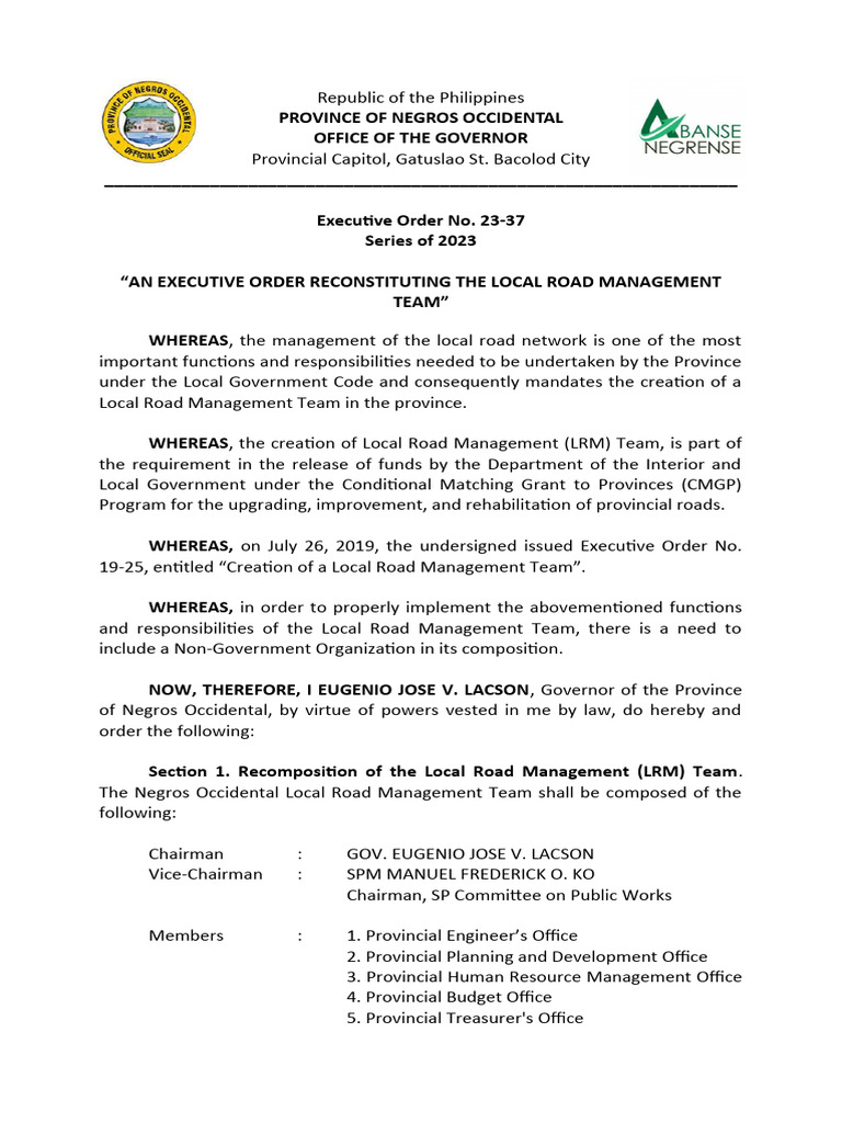 Reconstitution of Negros Occidental Road Team | PDF | Budget | Government