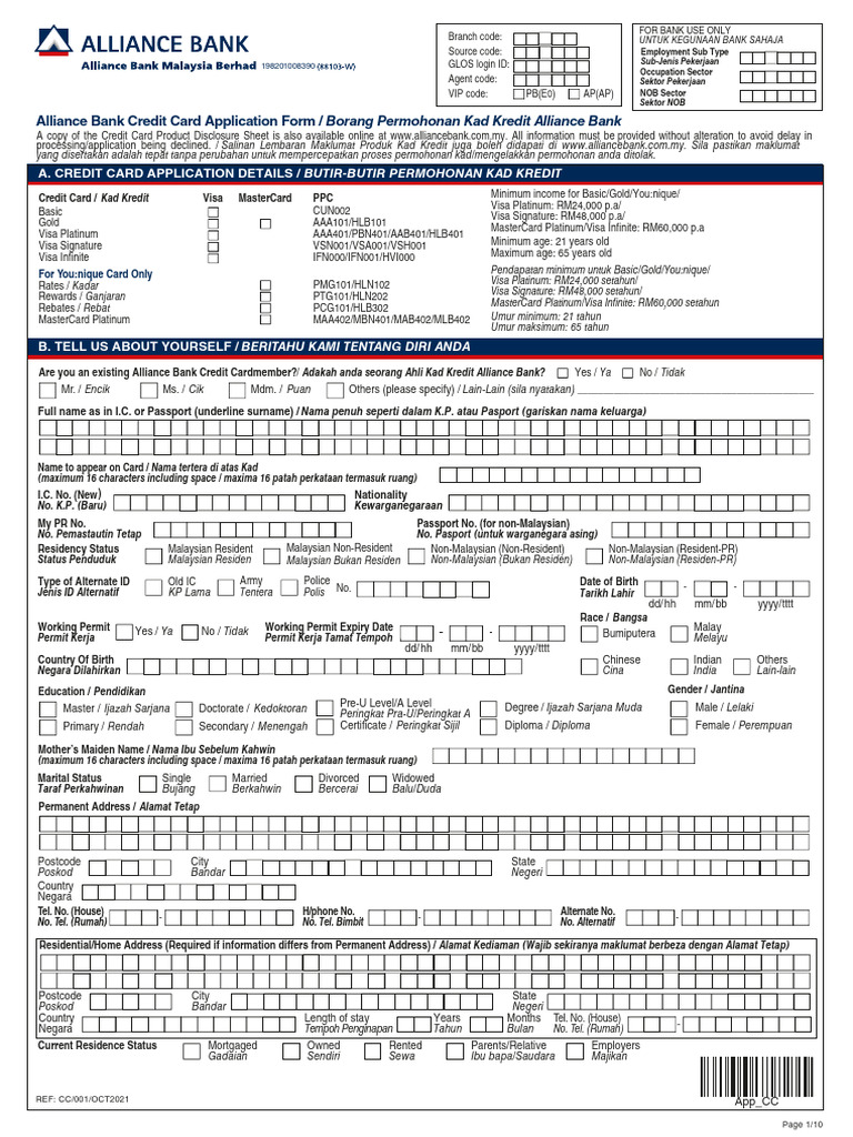 Standalone Credit Card Application Form Oct2021 | PDF | Visa Inc ...