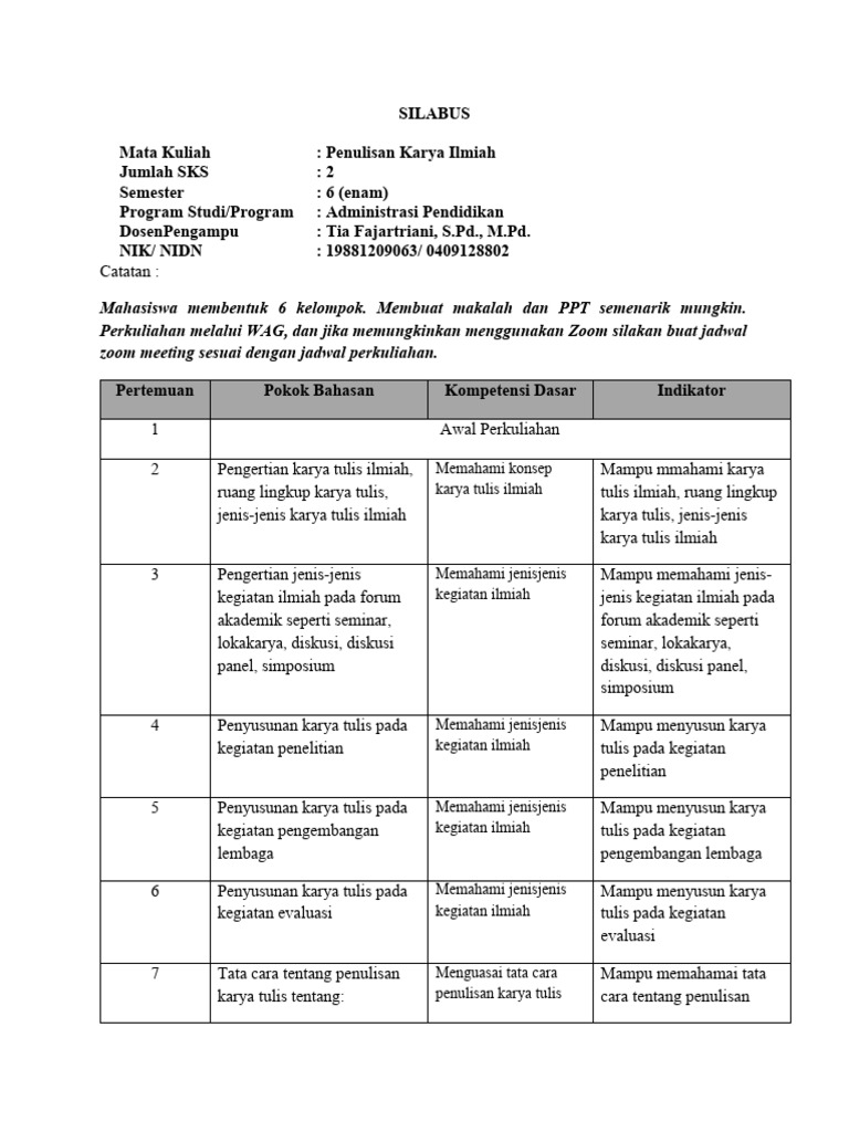 Silabus Penulisan Karil 2024 | PDF