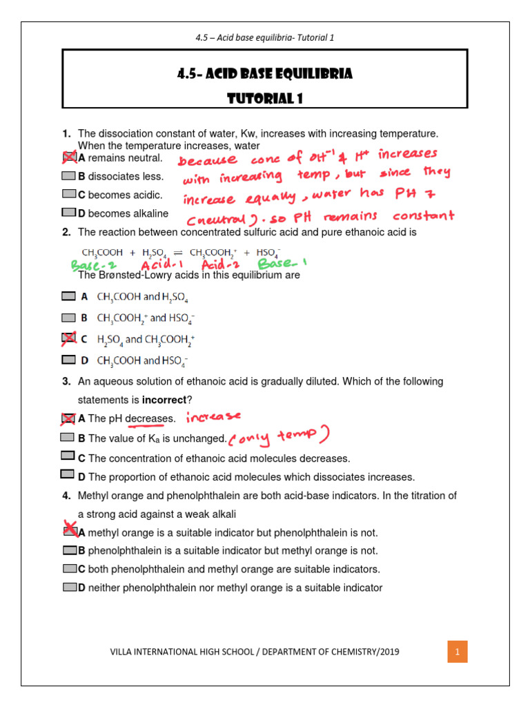 Acid Base Equilibrium MCQ | PDF | Acid | Buffer Solution