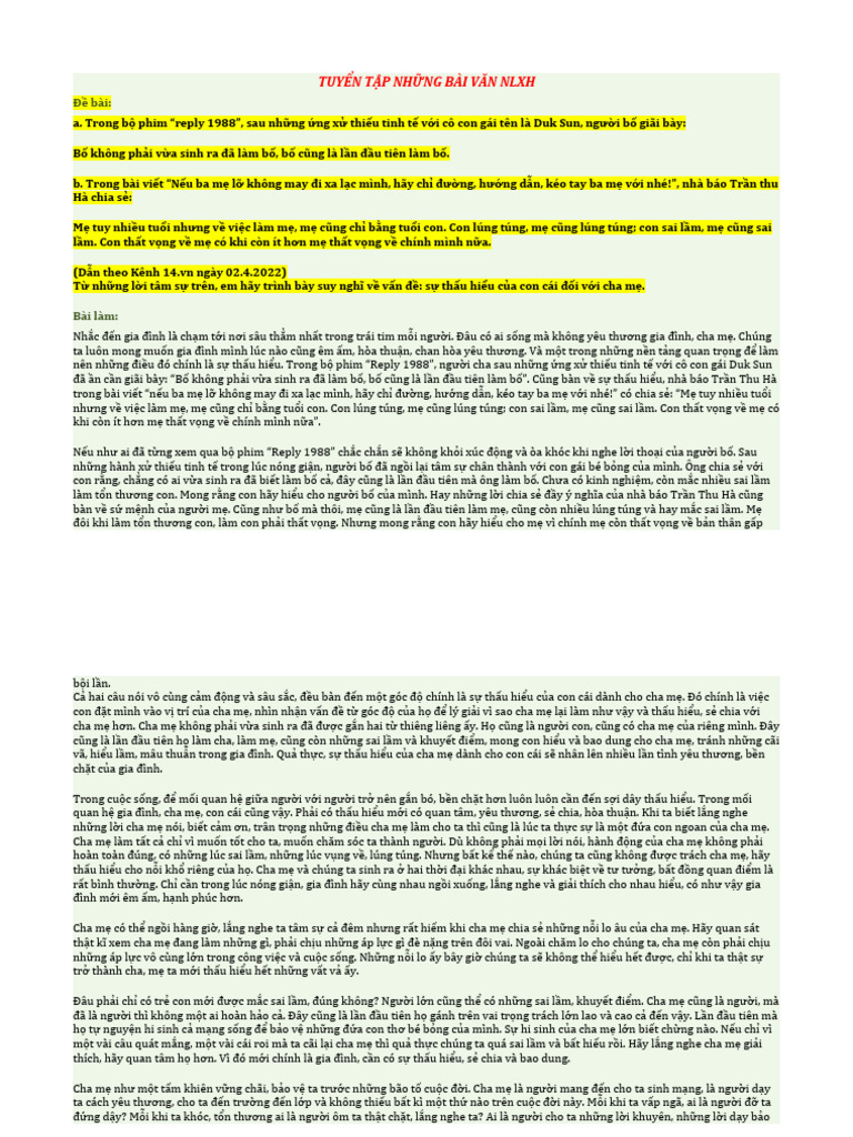 Tuyển Tập Những Bài Văn Nlxh | PDF