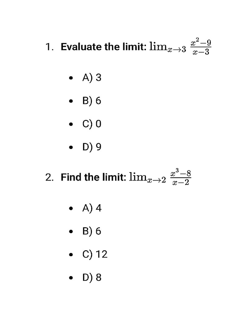 Limits Test | PDF