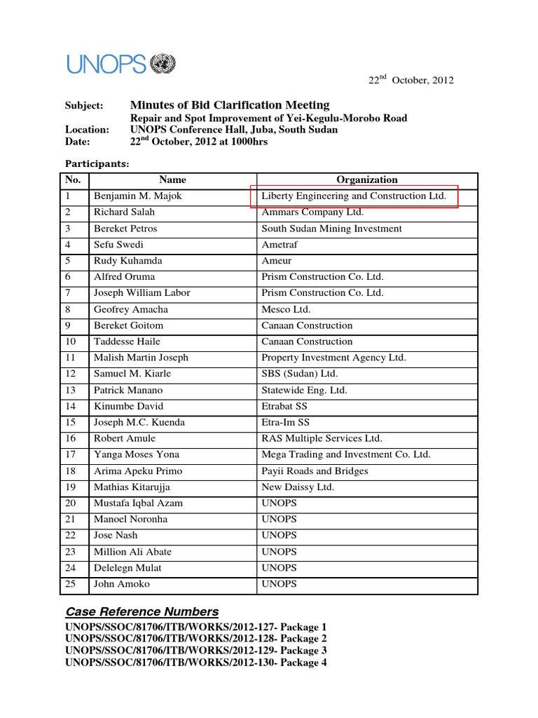 UNOPS Bid Clarification Meeting Sample - Liberty Engineering ...