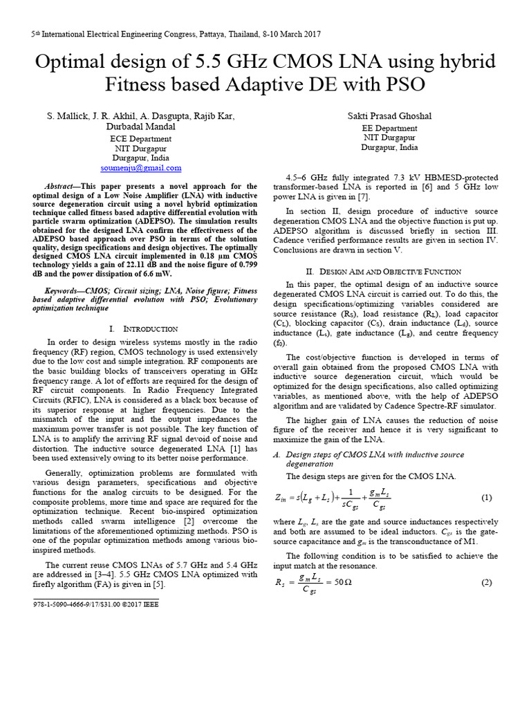 Optimal Design of 5.5 GHZ CMOS LNA Using Hybrid Fitness Based Adaptive ...