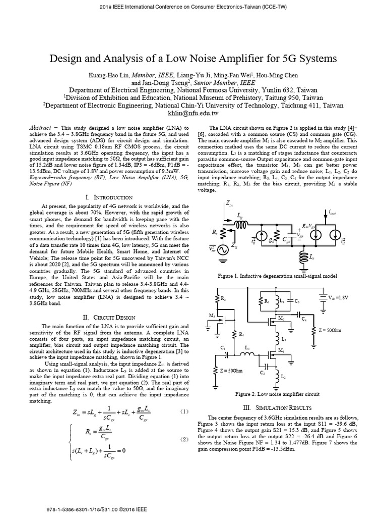 Design and Analysis of a Low Noise Amplifier for 5G Systems | Download Free PDF | Electronic ...
