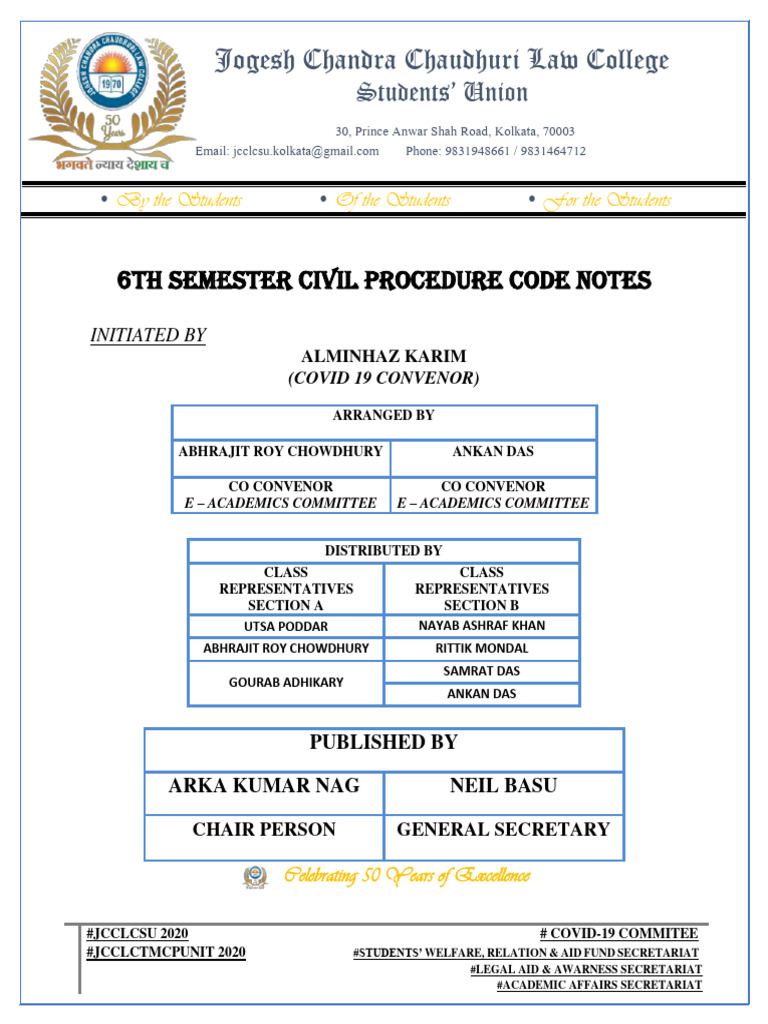 CPC Semester 6 Jogesh Law College | PDF | Lawsuit | Judgment (Law)