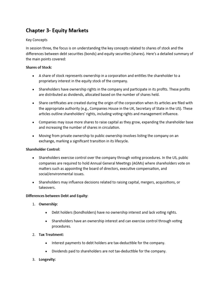 Chapter 3 - Equity Markets | PDF | Stocks | Dividend