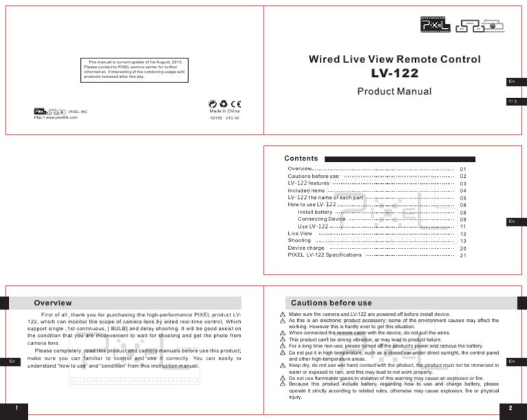 PIxel LV-122 Weird Live View Remote Control (E3-DC) | PDF | Live ...