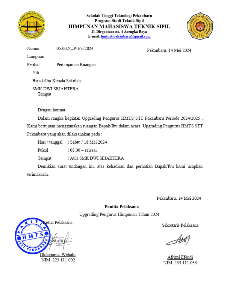 Surat Pinjam Ruangan | PDF