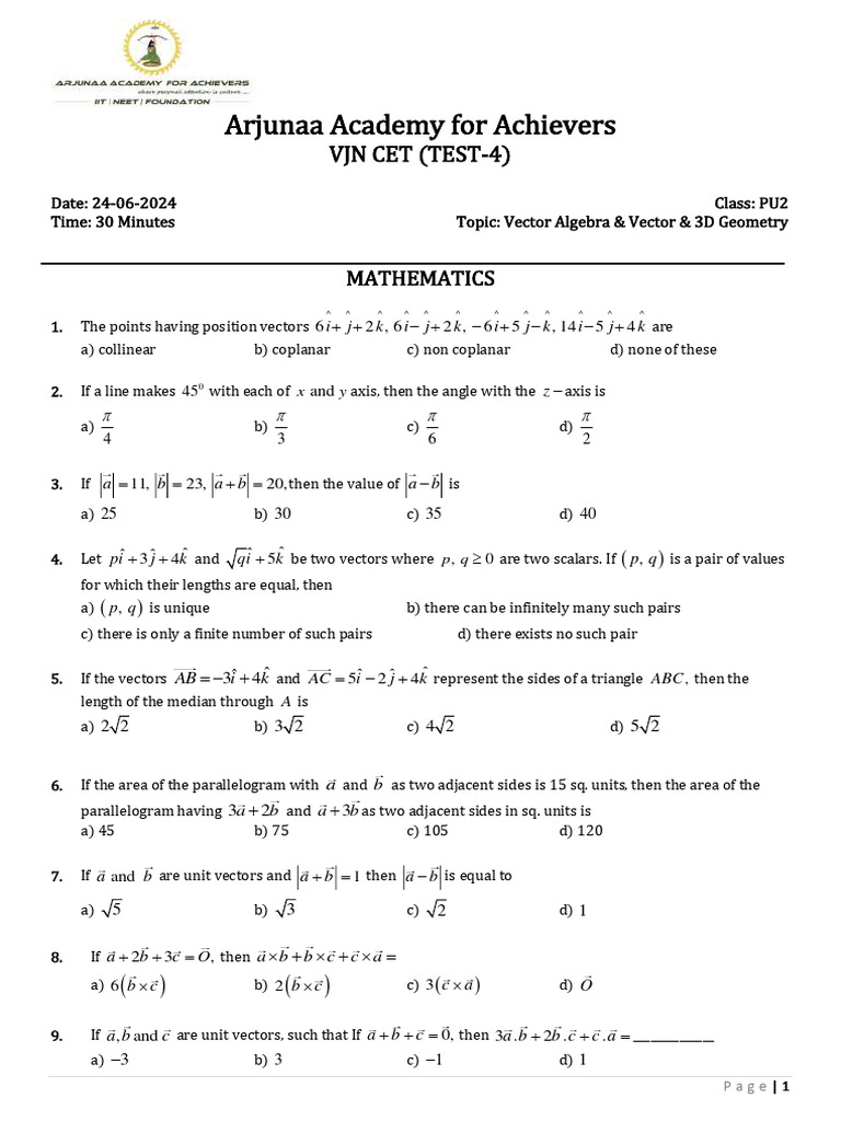Class Xii Cet Mathematics 24 06 2024 | PDF | Triangle | Line (Geometry)