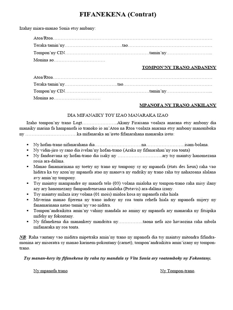 Contrat Bail FKT Akany Firaisana | PDF