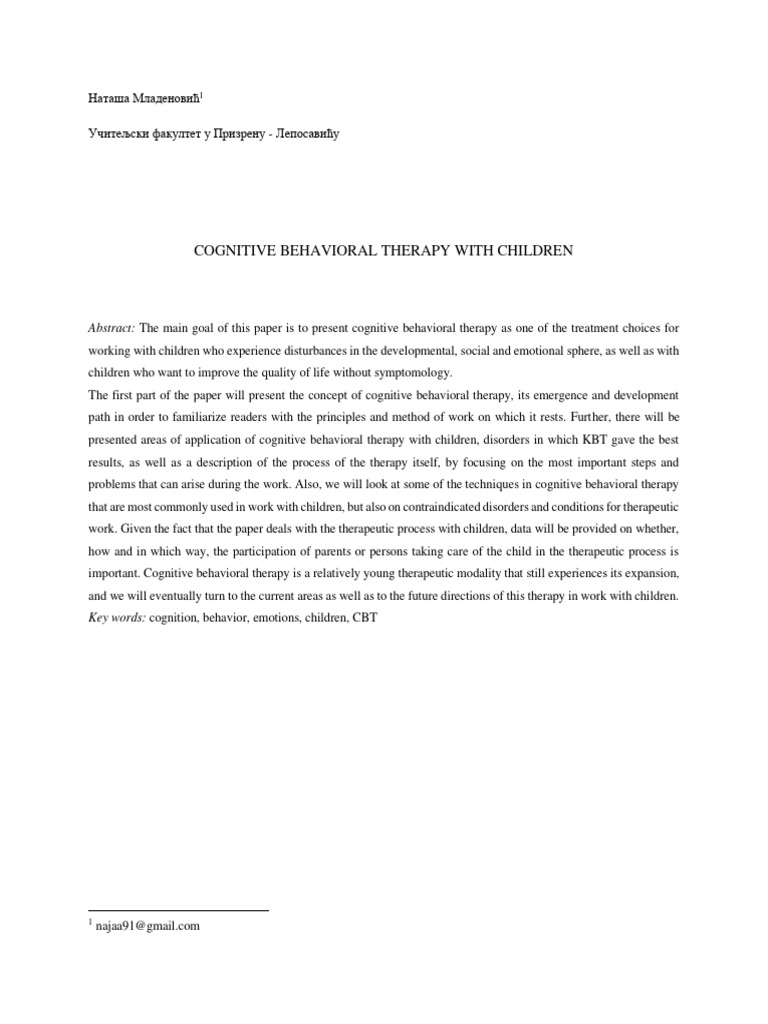 CBT with Children | PDF | Cognitive Behavioral Therapy | Psychotherapy