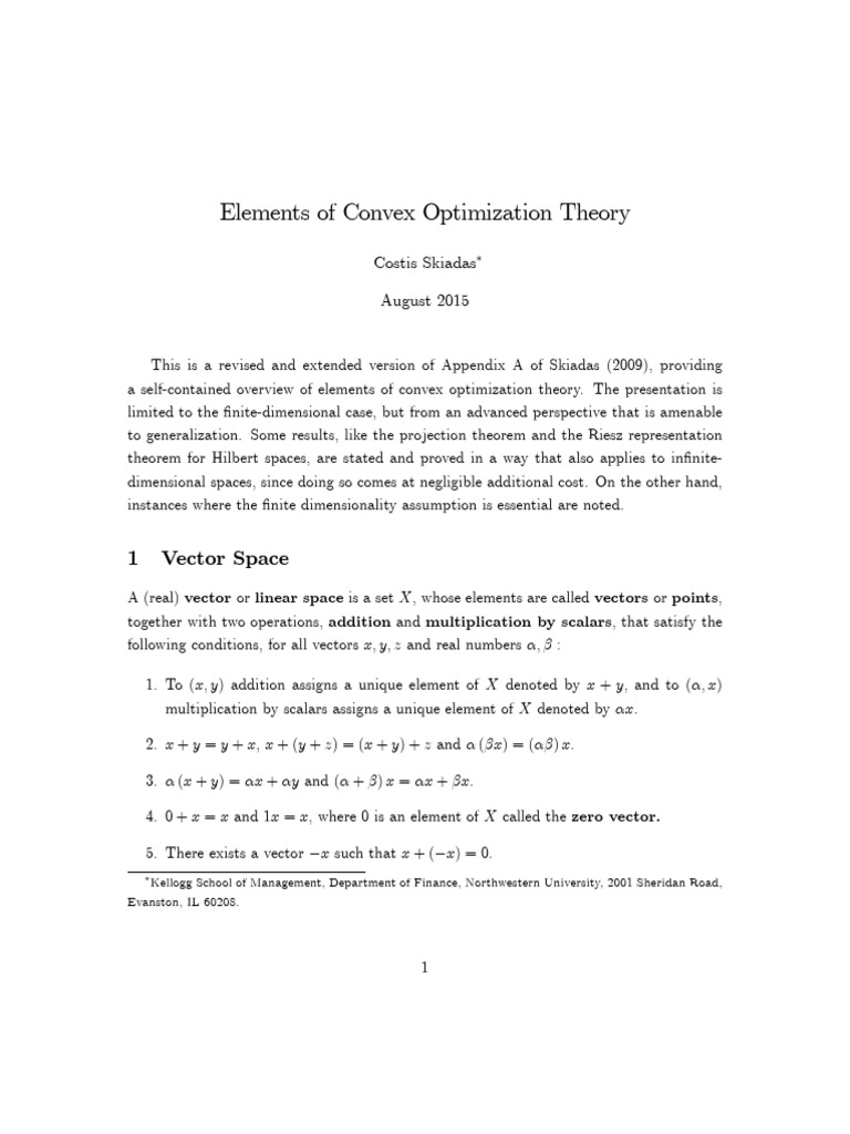 Elements of Convex Optimization Theory - 2015 | PDF | Vector Space | Basis (Linear Algebra)