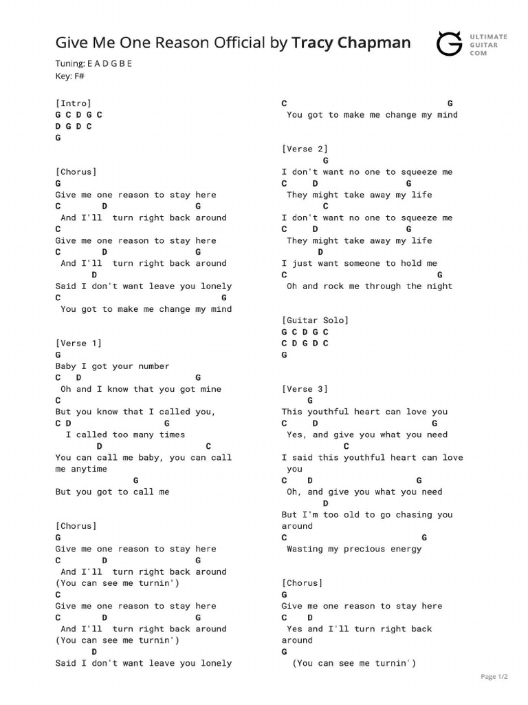 Give Me One Reason Official | PDF