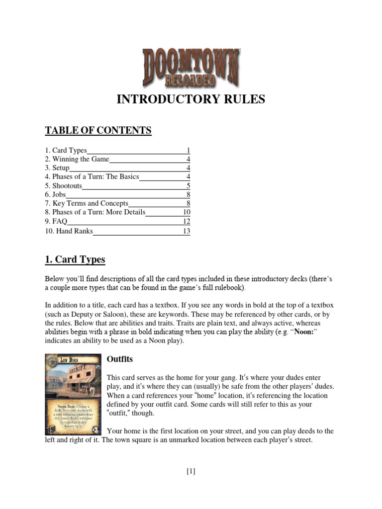 Doomtown Introductory Rules | PDF | Gaming Devices | Playing Cards