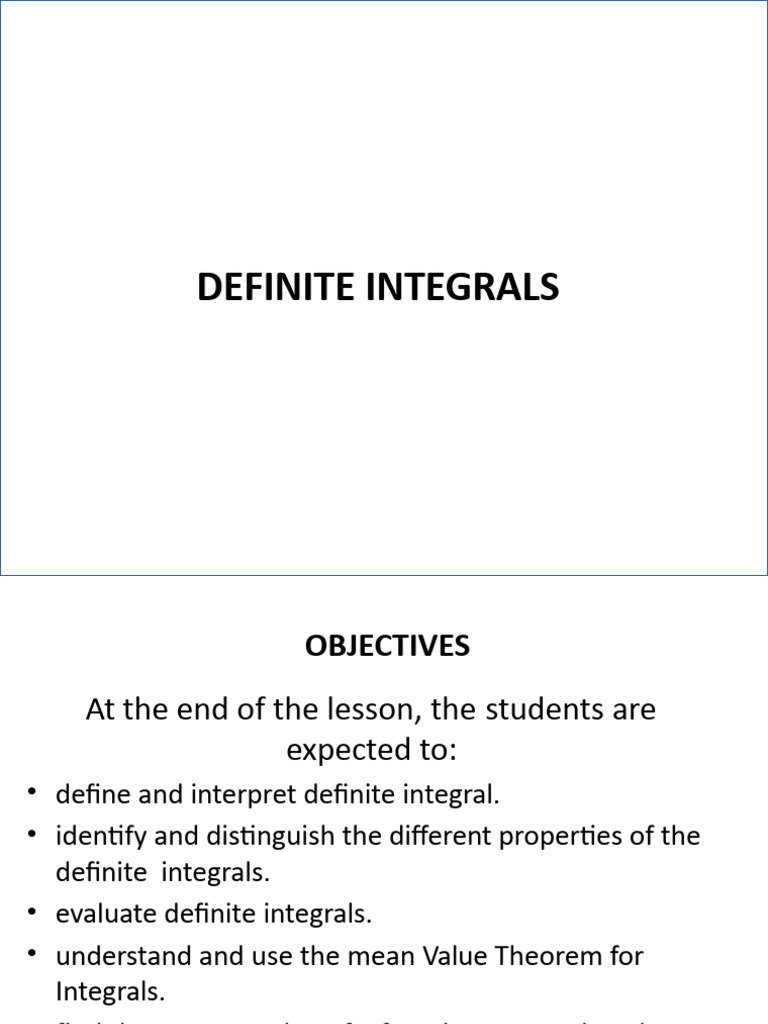Definite Integrals Final | PDF | Integral | Area