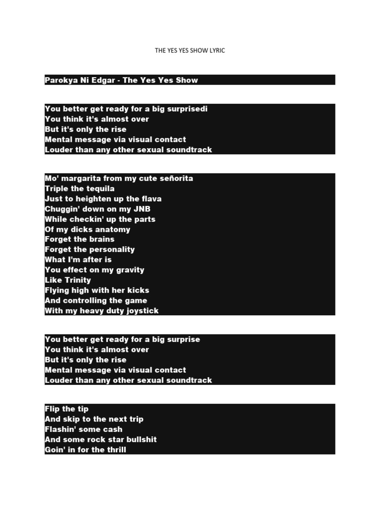 The Yes Yes Show Lyric | PDF | Art | Poetry